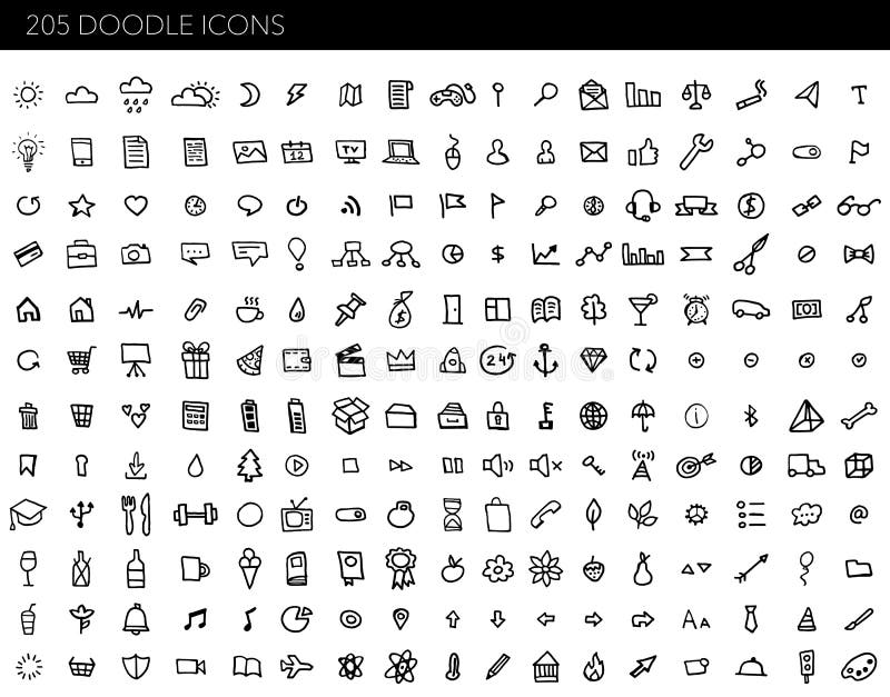 Vector Doodle Icons Universal Set Stock Vector - Illustration of ...