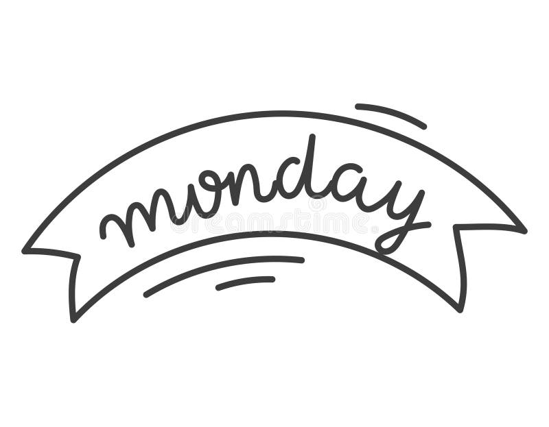 Vector Doodle Isolated Line Symbol with Hand Lettering, Word Monday ...