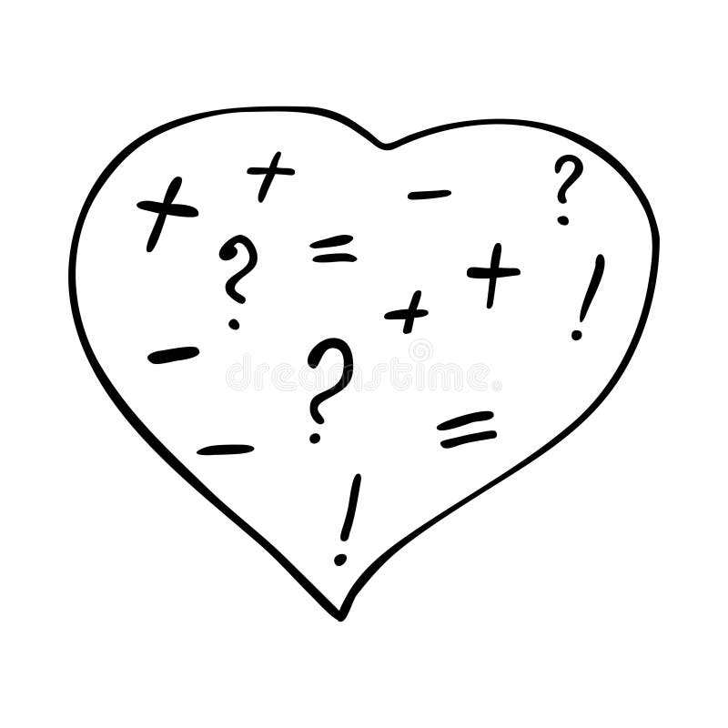 Vector Doodle Lineart Heart with Math Symbols Inside. Isolated Outline ...
