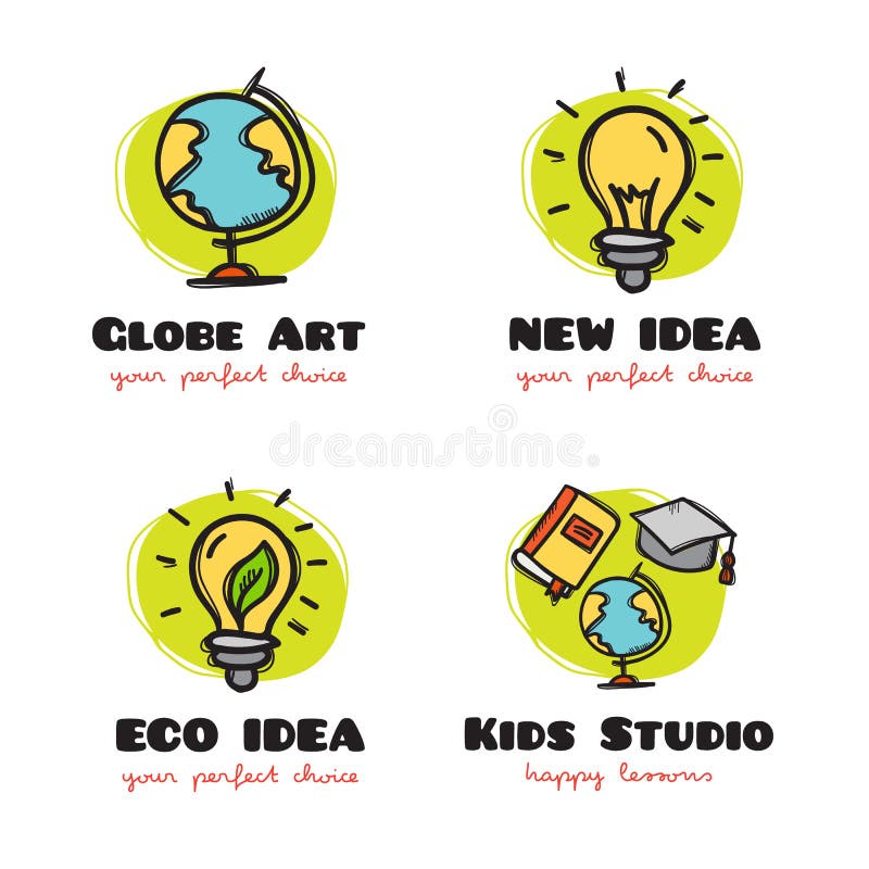 Vector Doodle Logo Collection. Funny Cartoon Style Symbols. Stock ...