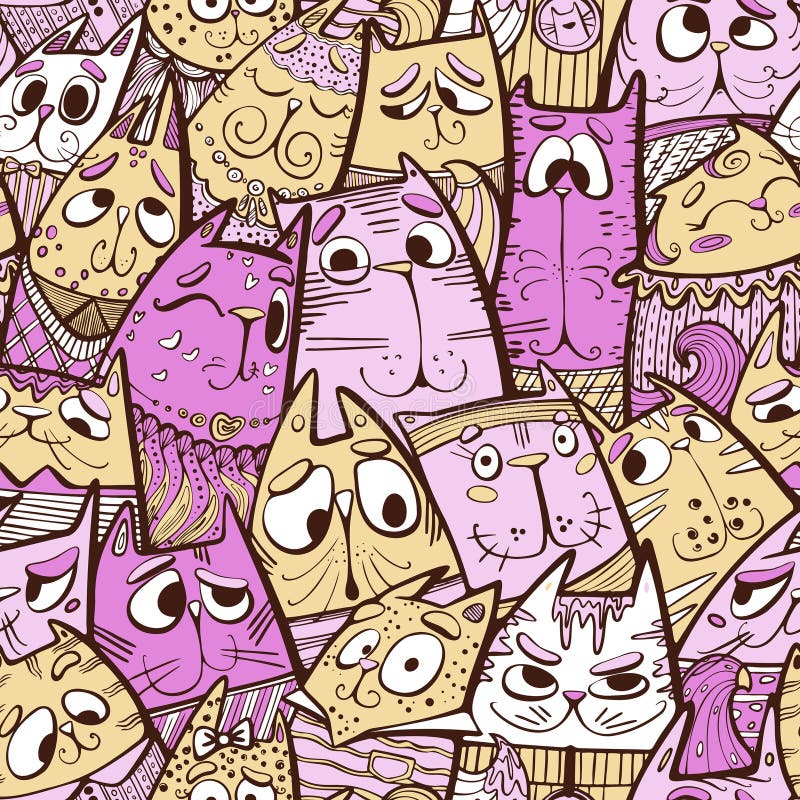 Vector Doodle Pattern with Playful Cats Stock Vector - Illustration of ...