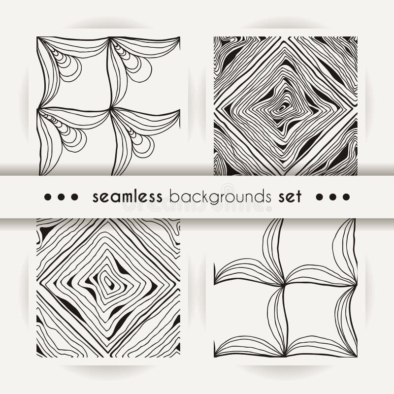 Vector Doodle Seamless Pattern Set with Ink Brush or Pen Square Strokes ...