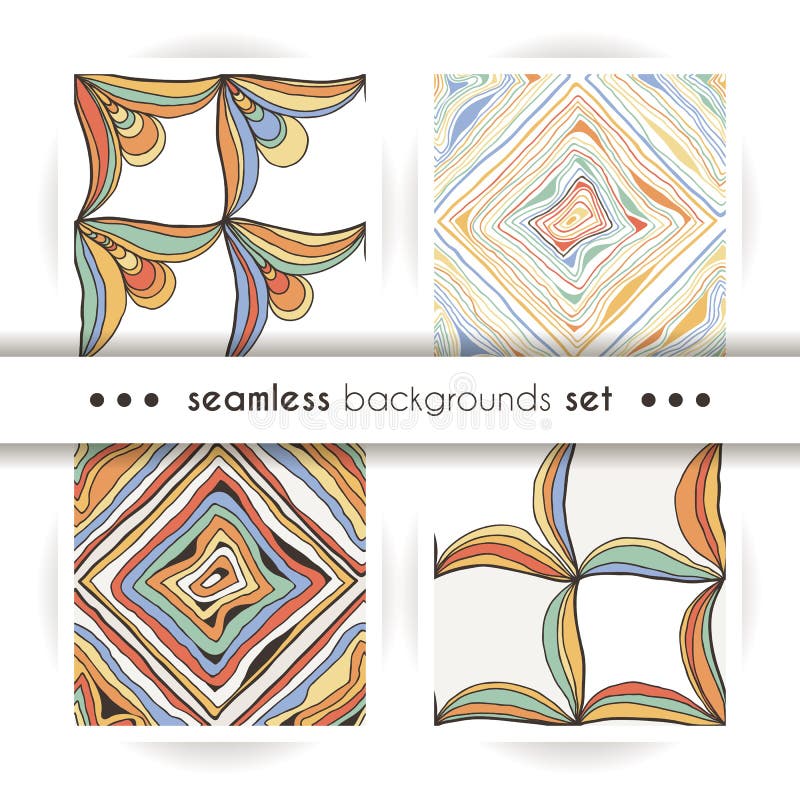 Vector Doodle Seamless Pattern Set with Ink Brush or Pen Square Strokes ...