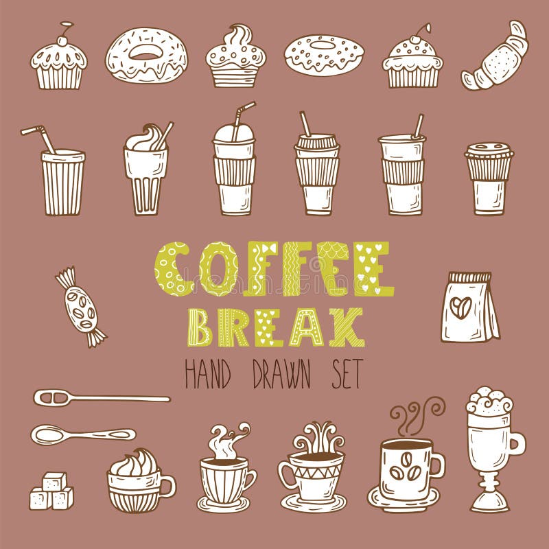 Coffee Break. Vector Doodle Set Stock Vector - Illustration of aroma ...
