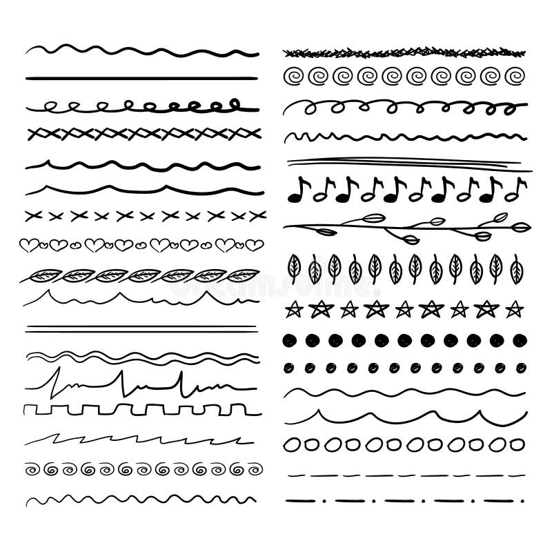 Vector Doodle Sketched Decorative Elements, Drawn Divider Lines ...