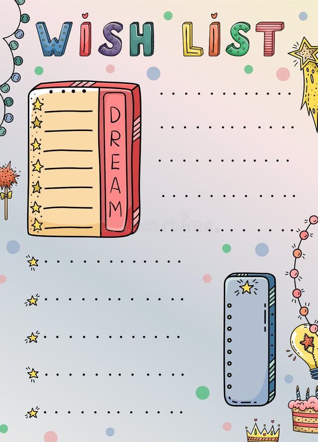 Dreams List, Blank Template, Hand Drawn Doodle Style. One Paper Sheet ...