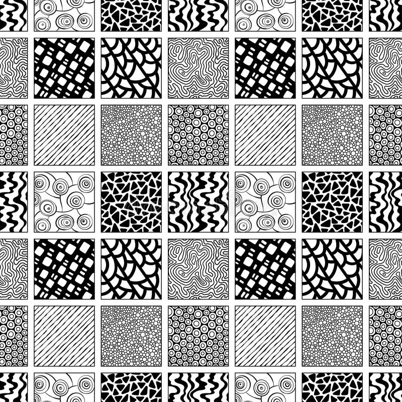 Vector Doodle Tile Pattern. Hand-drawn Mosaic Seamless Ornament Stock ...