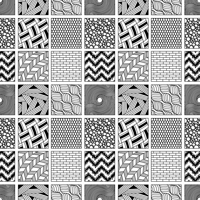 Vector Doodle Tile Pattern. Hand-drawn Mosaic Seamless Ornament Stock ...