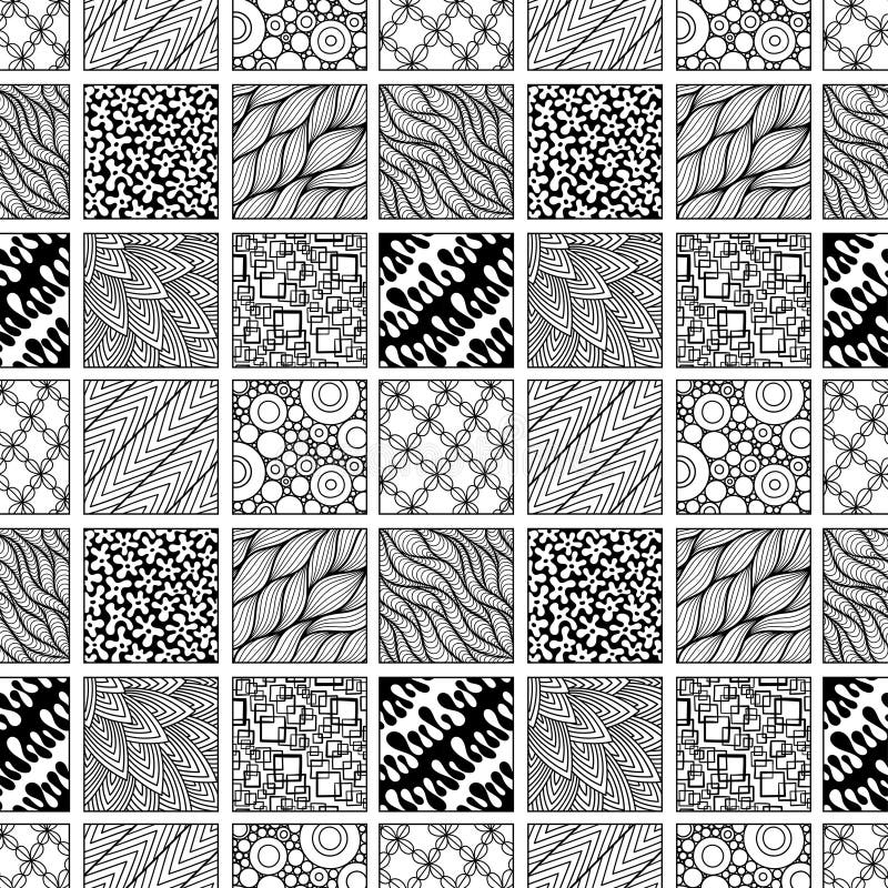 Vector Doodle Tile Pattern. Hand-drawn Mosaic Seamless Ornament Stock ...