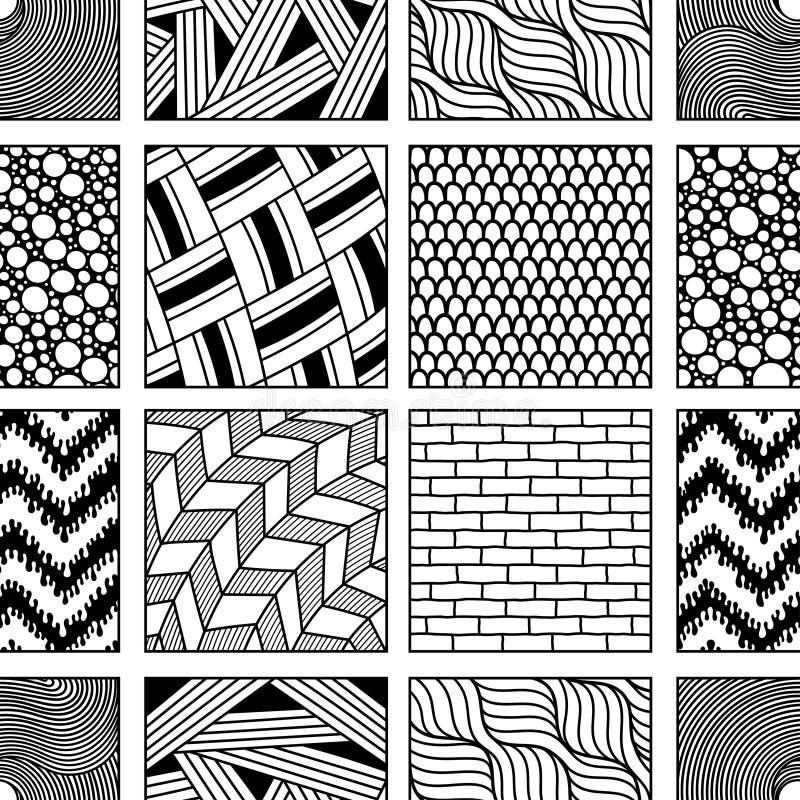 Vector Doodle Tile Pattern. Hand-drawn Mosaic Seamless Ornament Stock ...
