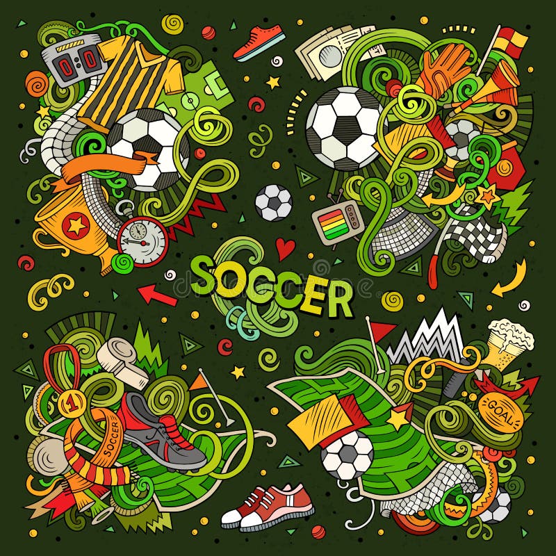Vector Doodles Cartoon Set of Football Combinations of Objects Stock ...