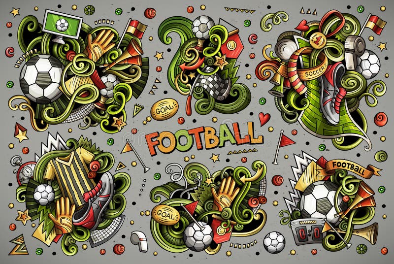 Vector Doodles Cartoon Set of Football Combinations of Objects Stock ...