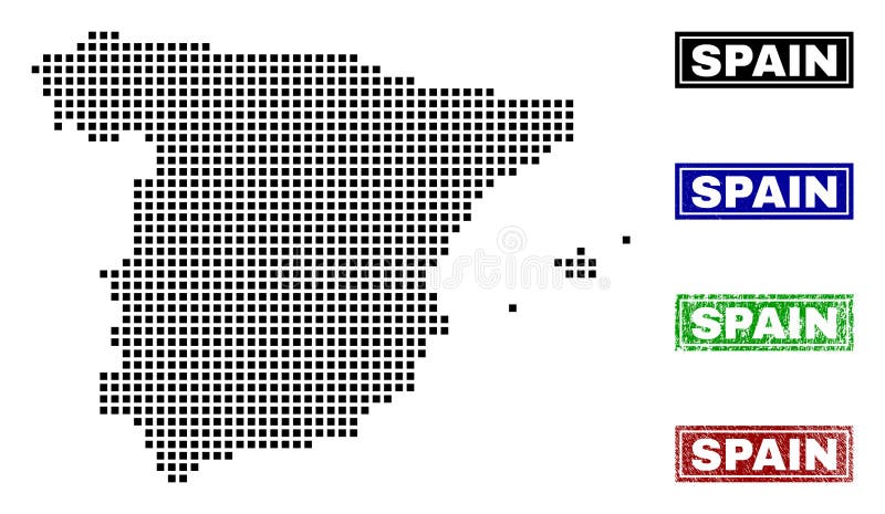 Spain Map in Dot Style with Grunge Title Stamps Stock Vector ...