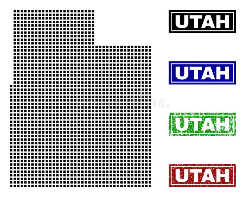 Utah State Map in Dot Style with Grunge Title Stamps Stock Vector ...