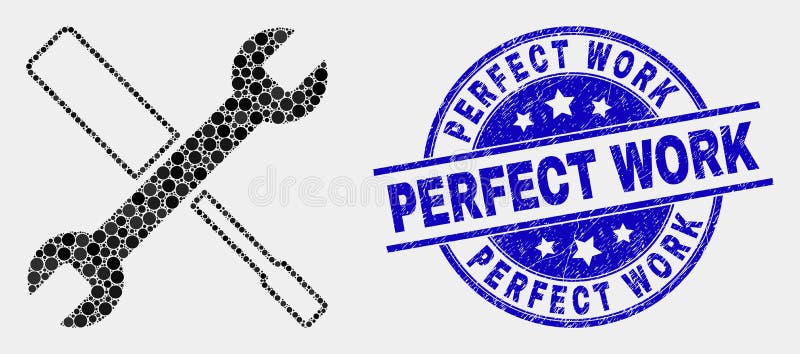 Vector Dot Configuration Tools Icon and Grunge Perfect Work Stamp Seal ...