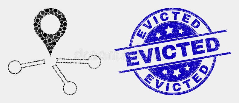 Vector Dot Map Pointer Links Icon and Scratched Evicted Stamp Stock ...