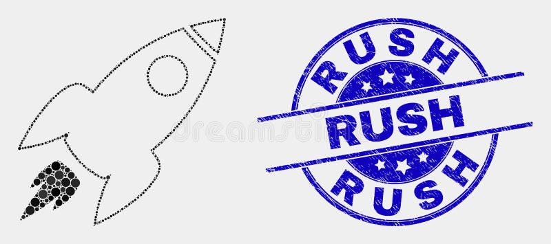 Vector Dot Space Rocket Icon and Scratched Rush Stamp Stock Vector ...