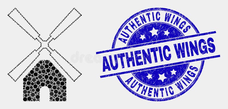 Vector Dot Windmill Icon and Scratched Authentic Wings Seal Stock ...