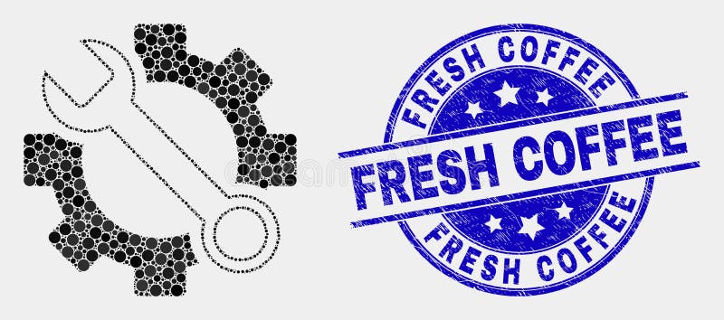 Vector Dot Wrench Tools Icon and Grunge Fresh Coffee Watermark Stock ...