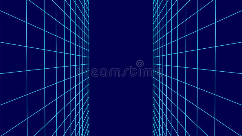 Vector Double Perspective Grid on Blue Background. Digital Cyberspace ...