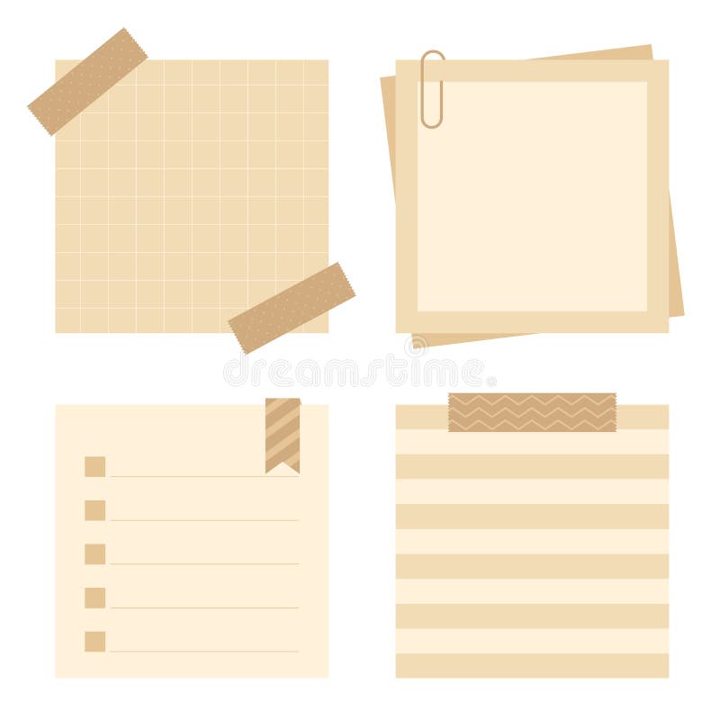 Set of Neutral Square Paper Sticky Notes. Flat Vector Illustration ...