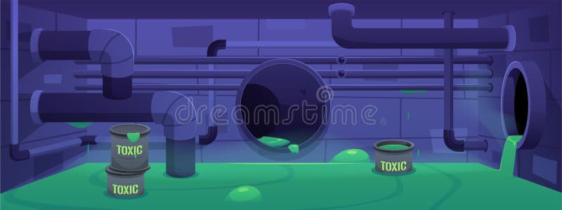 A Sewer System with Pipes and Flowing Toxic Green Liquid in the Vector ...