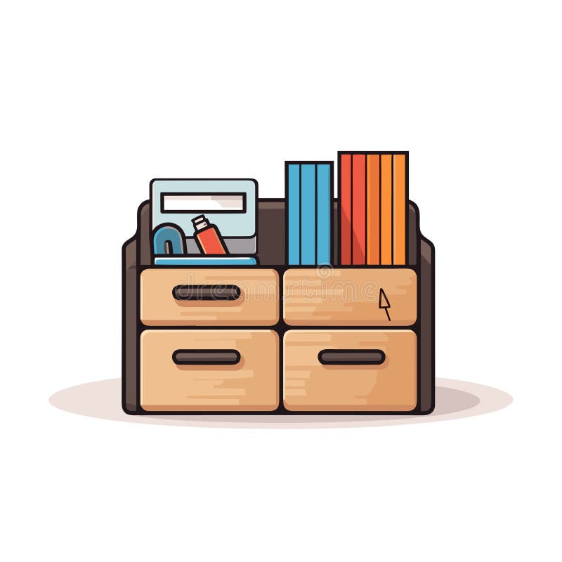 Vector of a Drawer and File Cabinet with Books and Files Stock Vector ...
