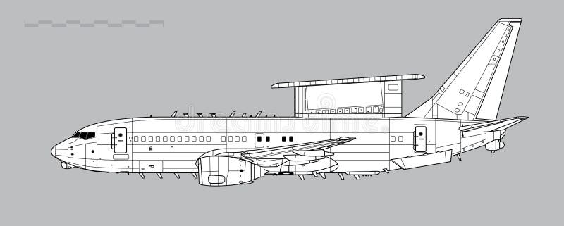 Boeing 737 AEW&C, E-7A Wedgetail. Vector Drawing of Airborne Early ...