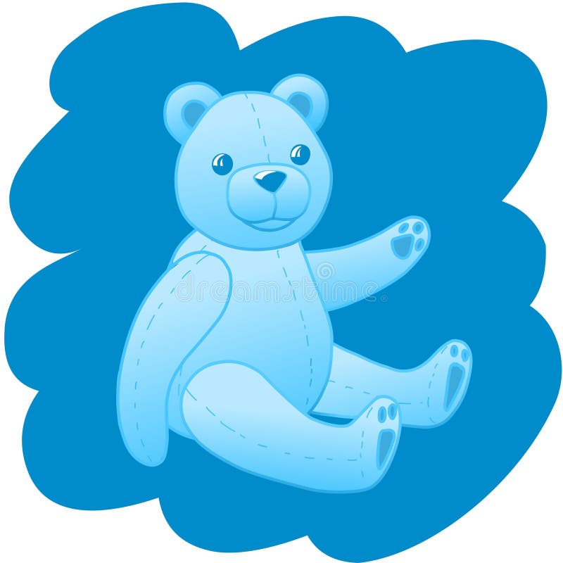 Vector Drawing of a Blue Sitting Toy Bear on a Blue Background Stock ...
