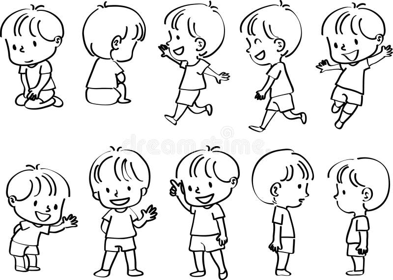 Vector Drawing Boy Action Set Stock Vector - Illustration of talk ...