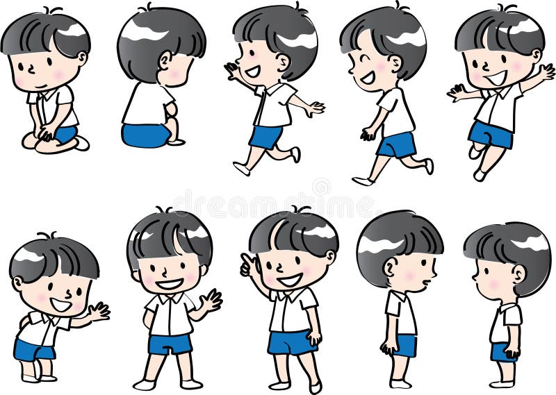 Vector Drawing Boy Action Set Stock Illustration - Illustration of ...