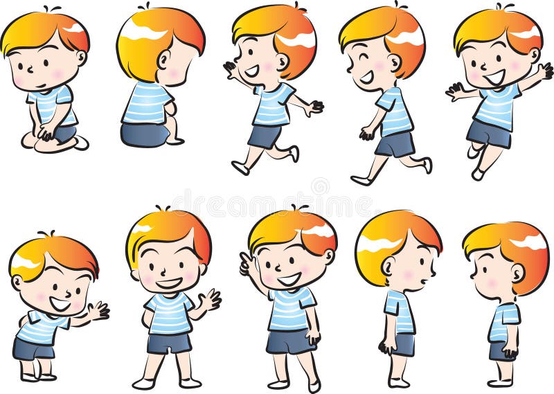 Vector Drawing Boy Action Set Stock Vector - Illustration of uniform ...