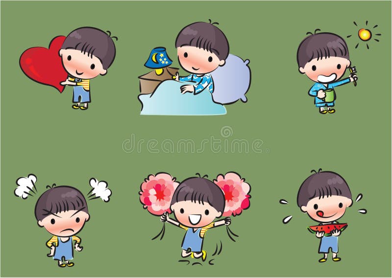 Vector Drawing Boy in a Day Stock Illustration - Illustration of little ...