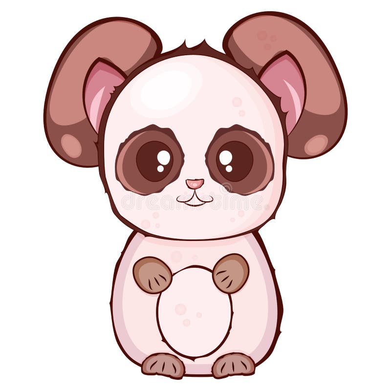 Vector Drawing. Brown Panda with a Beige Muzzle and Belly with a Pink ...