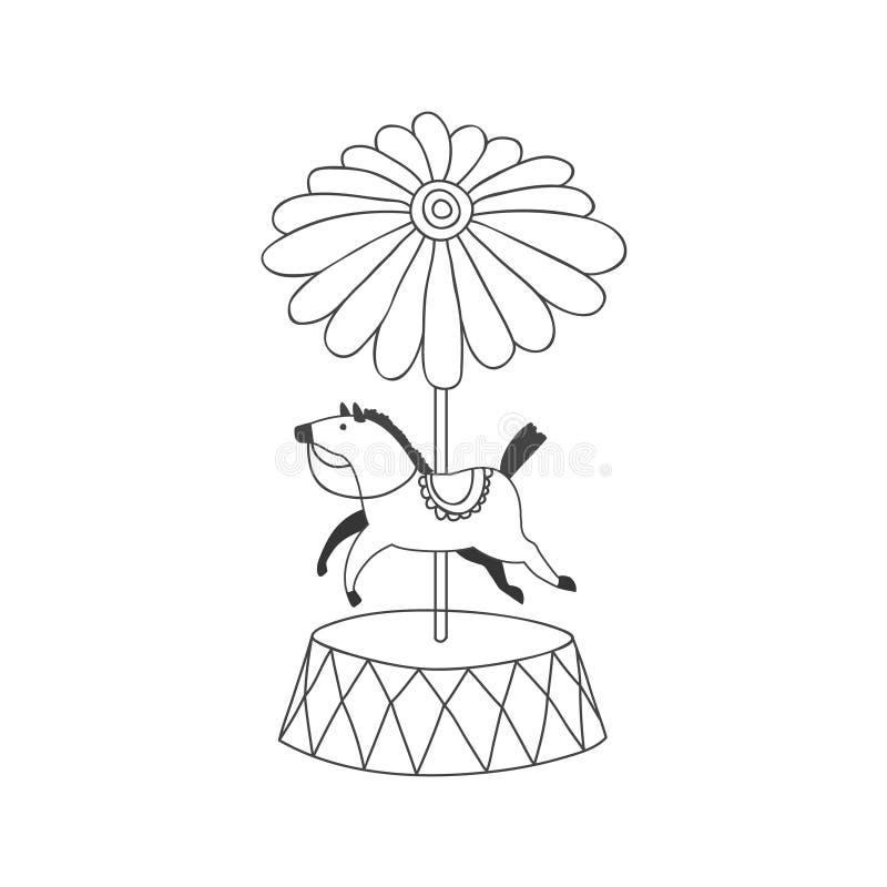 Vector Drawing of a Carousel. Linear Illustration of a Carousel with a ...
