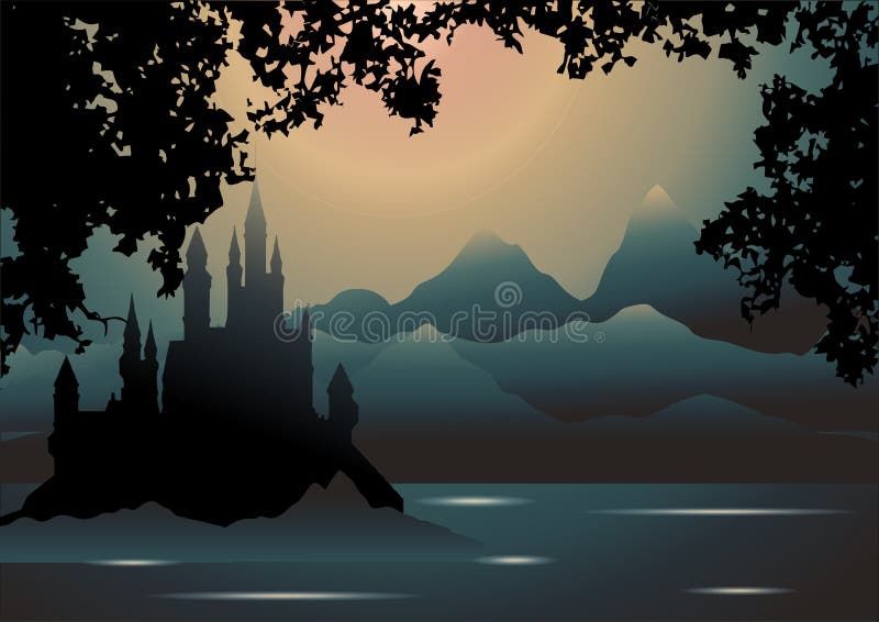 Castle on a Cliff Above the River Stock Vector - Illustration of cliff ...