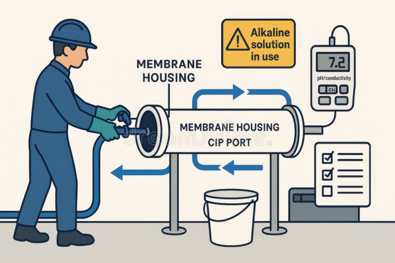 Vector Drawing of CIP Process with Technician Using Membrane System and ...
