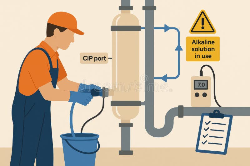 Vector Drawing of CIP Process with Technician Using Membrane System and ...