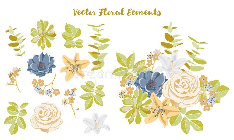 Vector Drawing Composition with Flowers Stock Vector - Illustration of ...