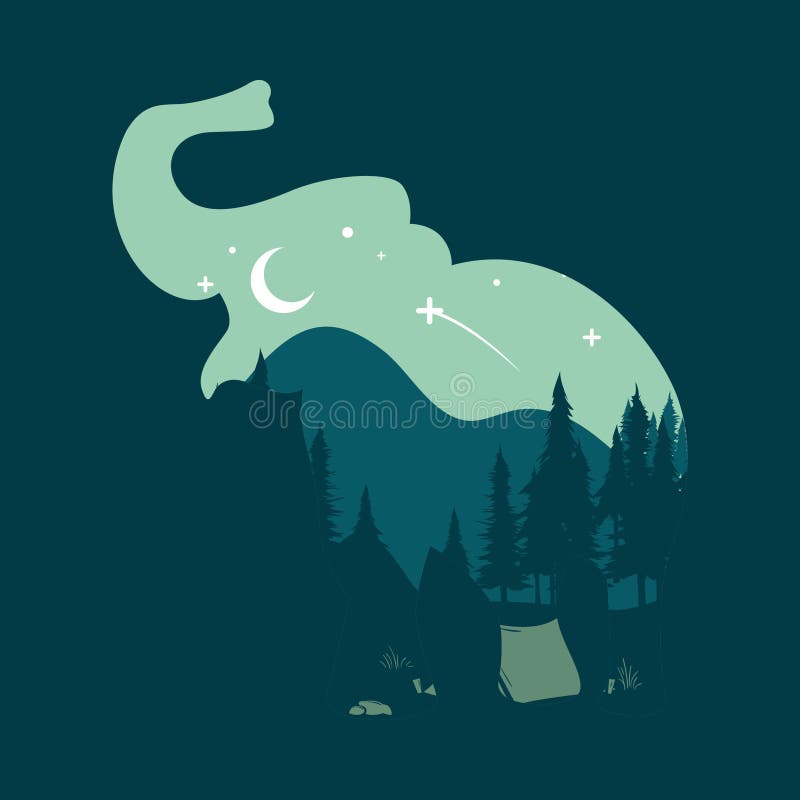 Vector Drawing of Elephant Forest Landscape Stock Vector - Illustration ...