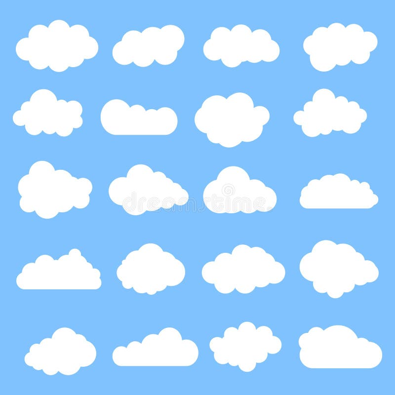 Cloud Symbols. Clouds Set Collection on Blue Background. Vector Drawing ...