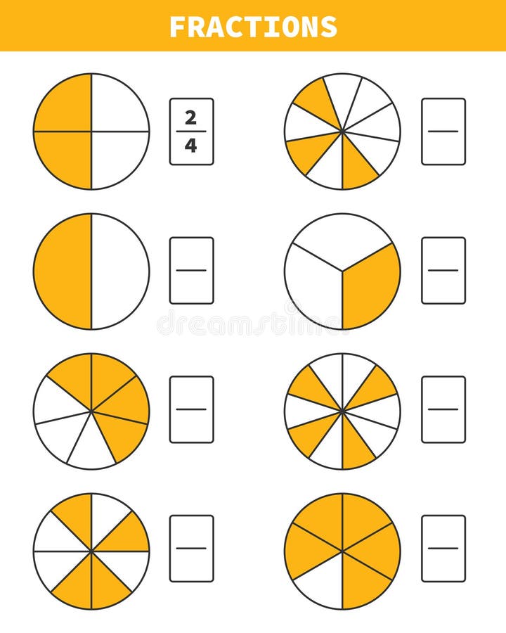 Vector Drawing of Fractions Worksheet Stock Illustration - Illustration ...