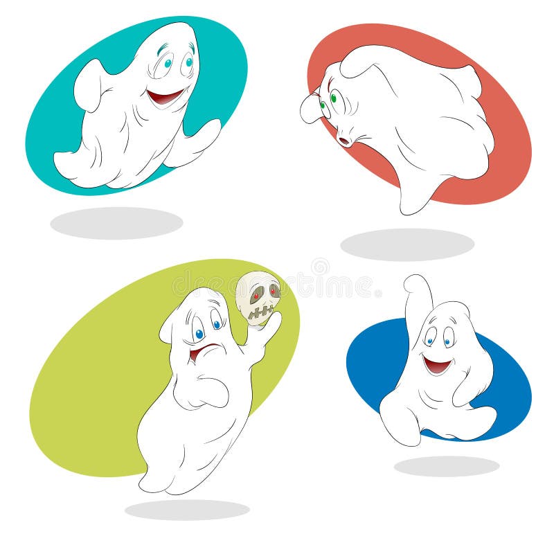 Vector Drawing Funny Ghosts Fly and Dance on Halloween Party Stock ...