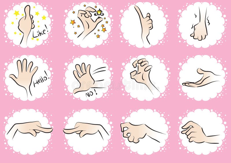 Vector Drawing Hand Action Set Stock Vector - Illustration of pointing ...