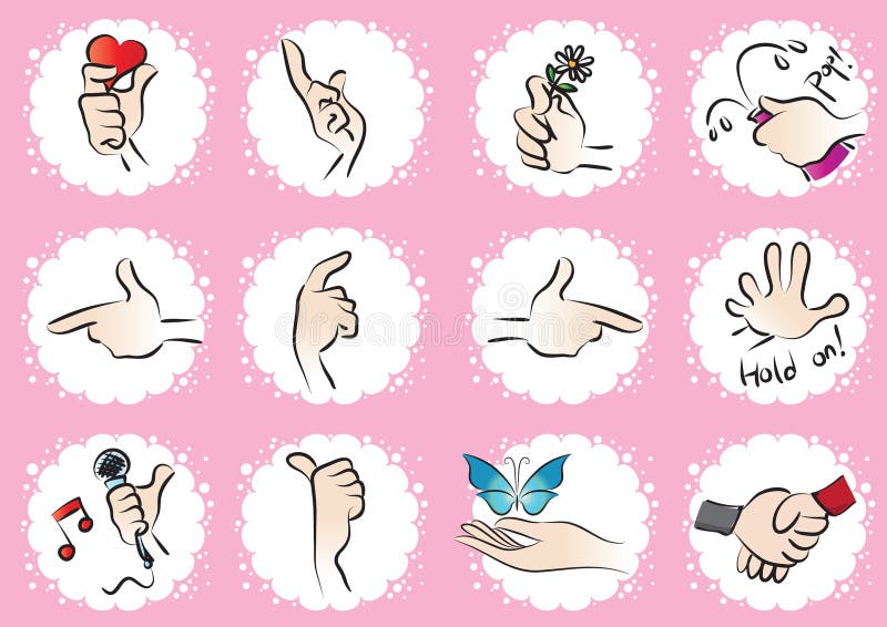 Vector Drawing Hand Action Set Stock Illustration - Illustration of ...
