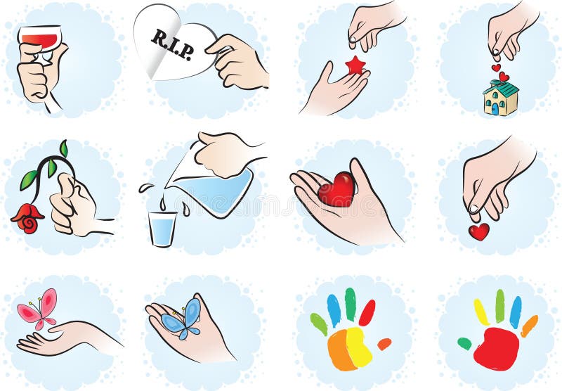 Vector Drawing Hand Action Set Stock Illustration - Illustration of ...
