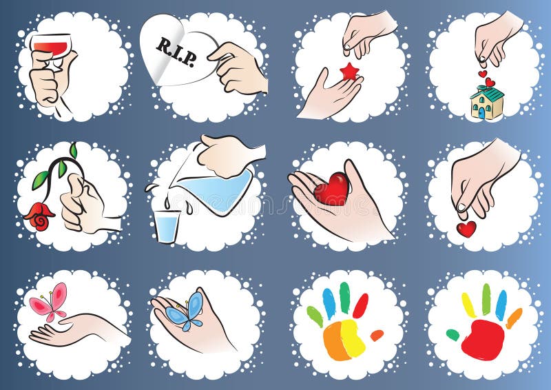 Vector Drawing Hand Action Set Stock Illustration - Illustration of ...