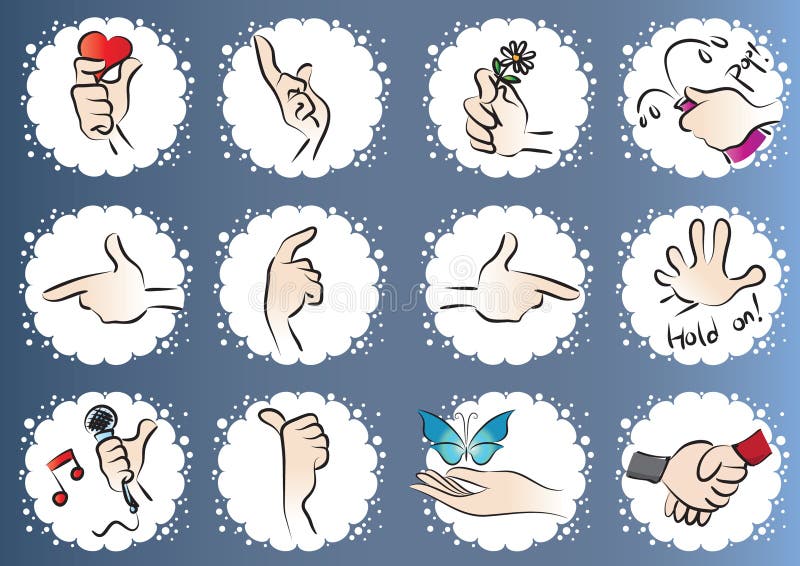 Vector Drawing Hand Action Set Stock Illustration - Illustration of ...