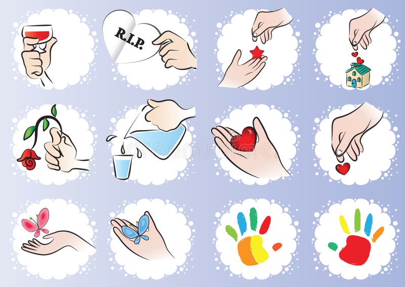 Vector Drawing Hand Action Set Stock Illustration - Illustration of ...