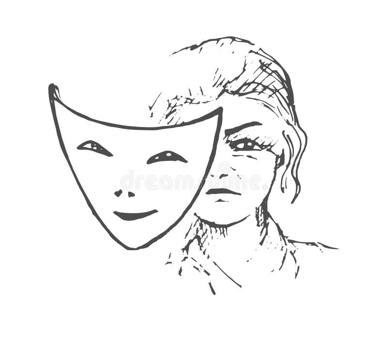 Vector Drawing of a Human Face and Mask on the Theme of Frustration and ...